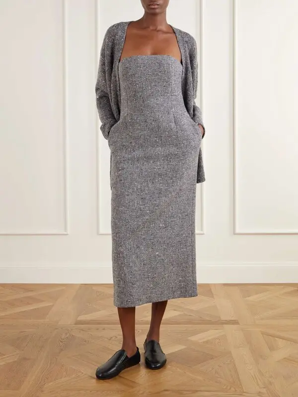 Auralee Strapless Wool-tweed Midi Dress