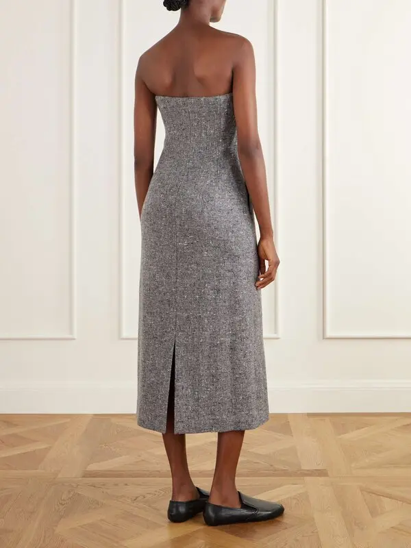 Auralee Strapless Wool-tweed Midi Dress