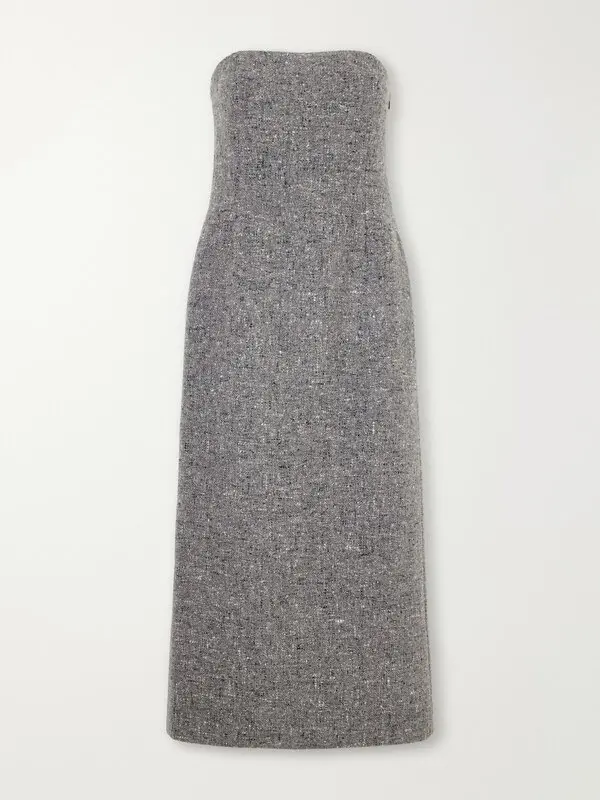 Auralee Strapless Wool-tweed Midi Dress