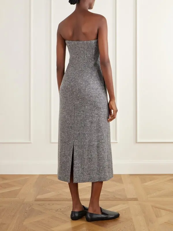 Auralee Strapless Wool-tweed Midi Dress