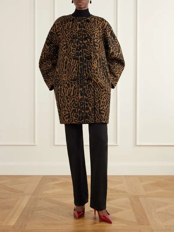 Carolina Herrera Cocoon Leopard-jacquard Wool Coat