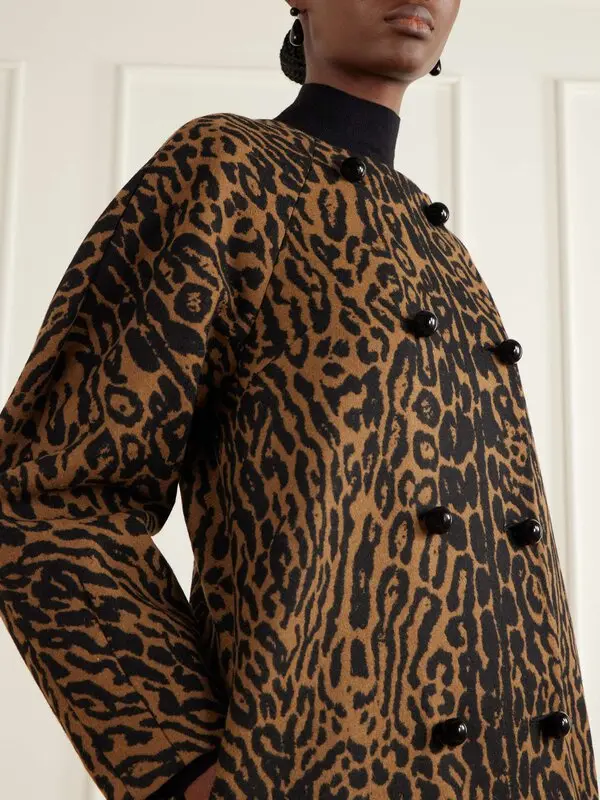 Carolina Herrera Cocoon Leopard-jacquard Wool Coat