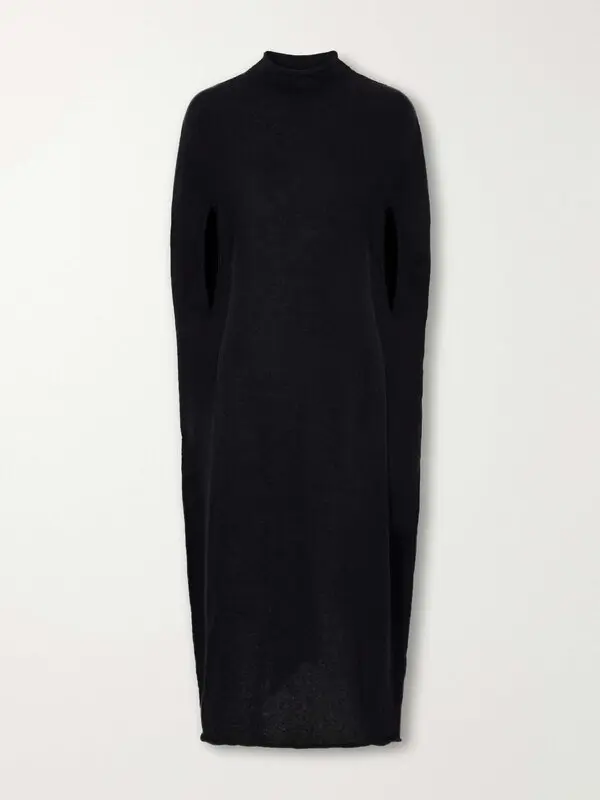 LAUREN MANOOGIAN Bottle Cape-effect Wool-blend Maxi Dress - Black