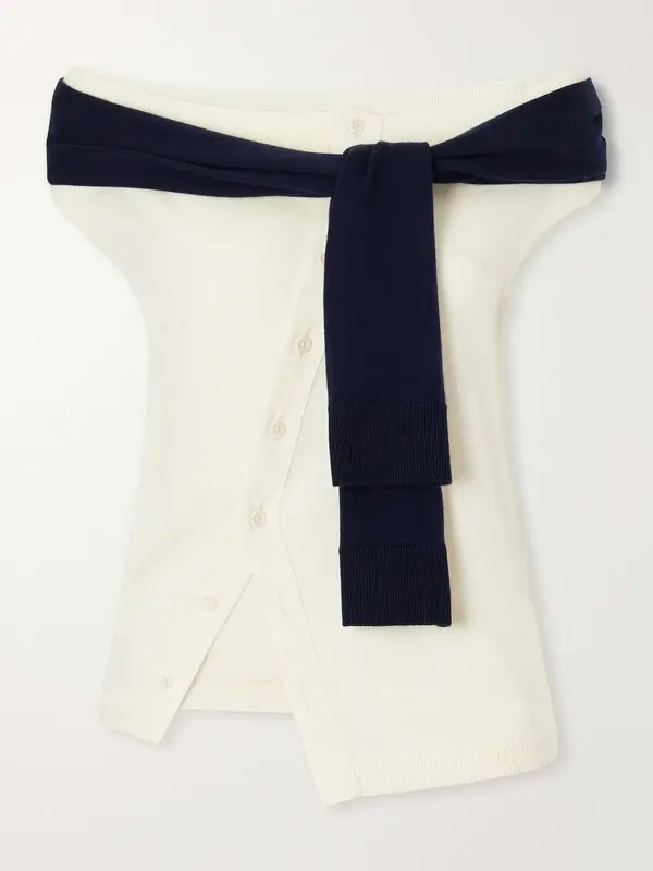 JW Anderson Off-the-shoulder Tie-detailed Asymmetric Wool Tank