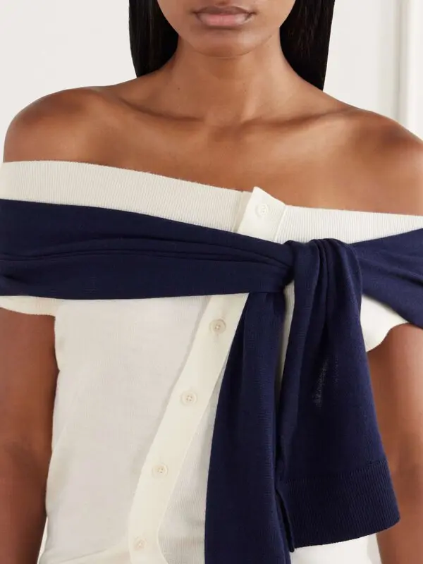 JW Anderson Off-the-shoulder Tie-detailed Asymmetric Wool Tank
