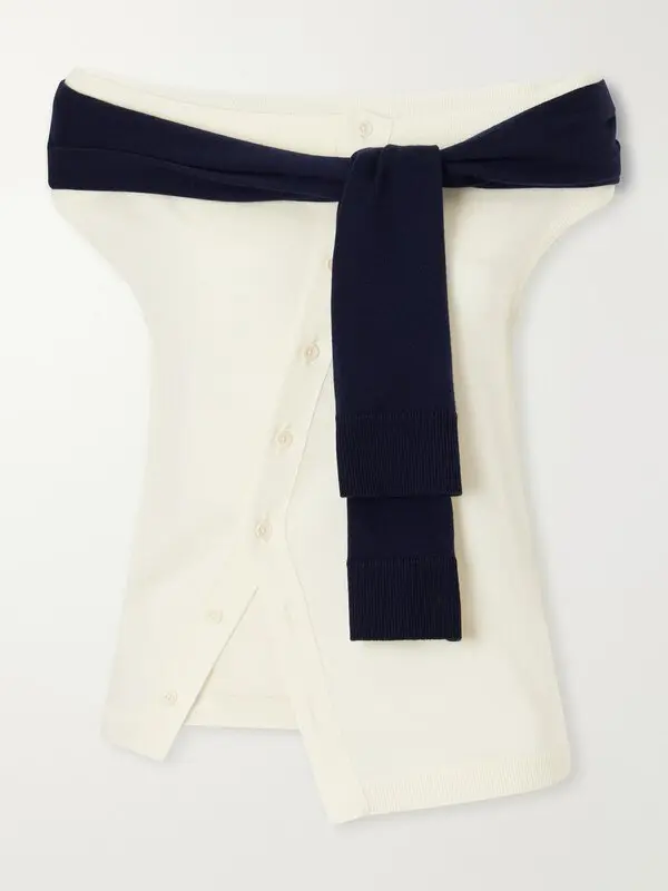 JW Anderson Off-the-shoulder Tie-detailed Asymmetric Wool Tank - Neutrals