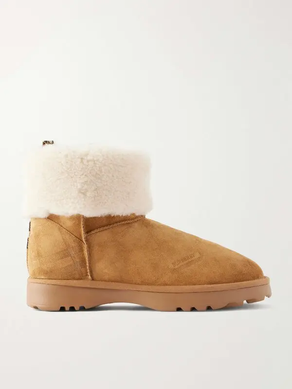 Burberry Shearling-trimmed Suede Ankle Boots - Tan