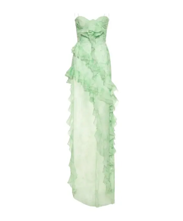 Alessandra Rich Embellished Printed Silk Georgette Dress