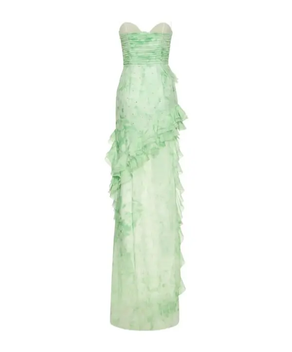 Alessandra Rich Embellished Printed Silk Georgette Dress