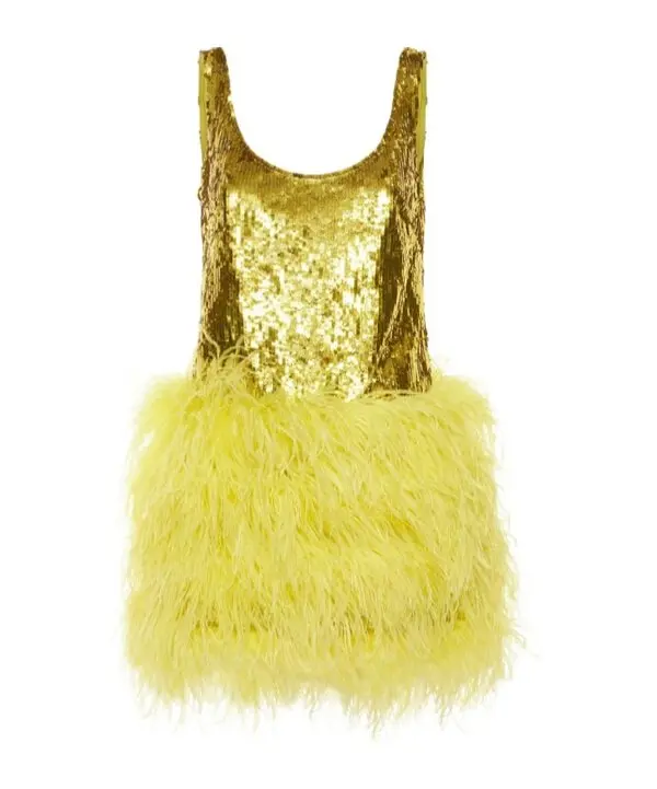 Valentino Garavani Sequined Mini Dress W/ Feathers