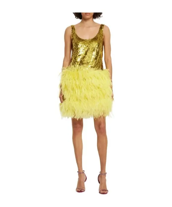 Valentino Garavani Sequined Mini Dress W/ Feathers