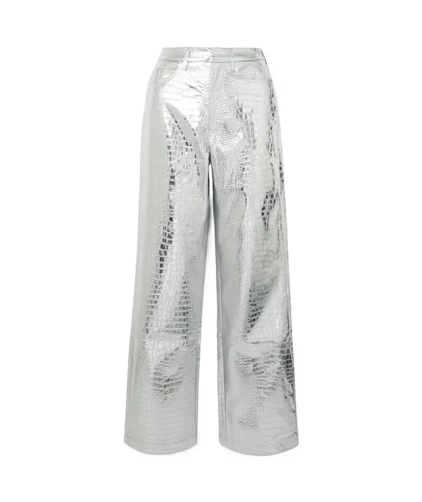 ROTATE BY BIRGER CHRISTENSEN Crocodile-patterned Coated Faux Leather Wide-leg Pants