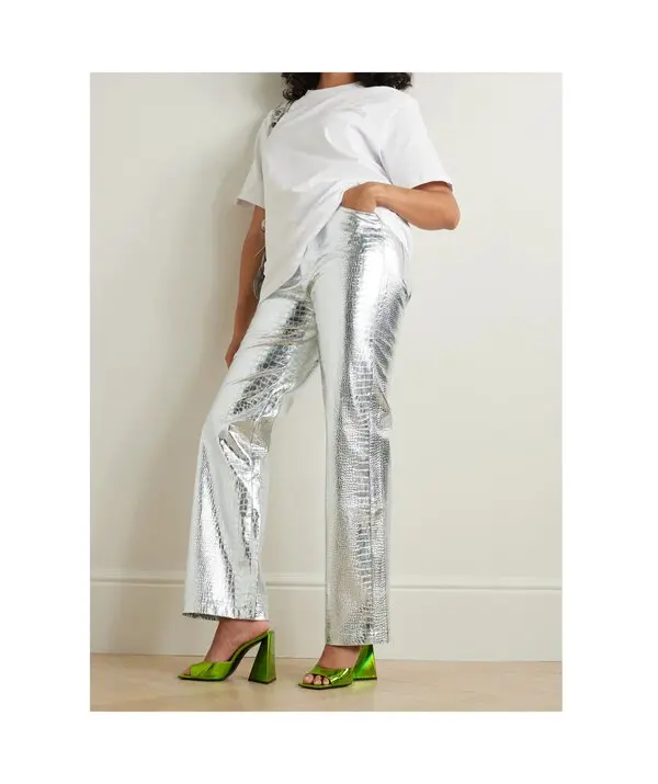 ROTATE BY BIRGER CHRISTENSEN Crocodile-patterned Coated Faux Leather Wide-leg Pants