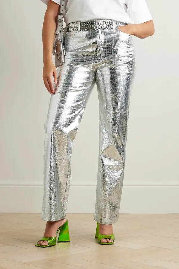 ROTATE BY BIRGER CHRISTENSEN Crocodile-patterned Coated Faux Leather Wide-leg Pants