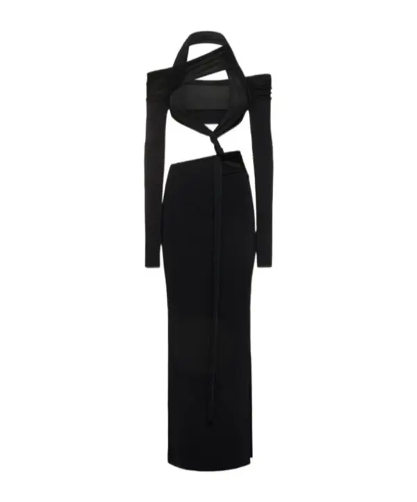 AYA MUSE Inio Adhesive Hollow-out Long Dress - Black