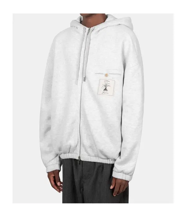 Jacquemus Patch Logo Zip-up Hoodie - Gray