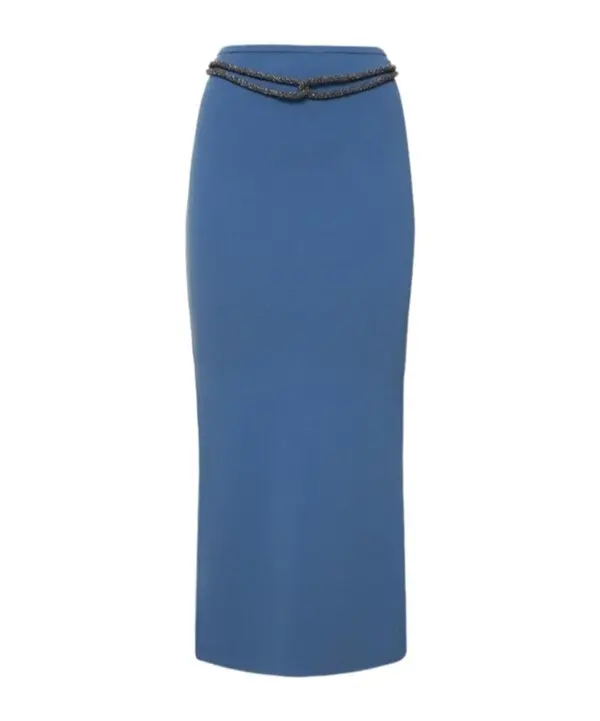 Christopher Esber Loop Crystal Belt Rib Jersey Long Skirt
