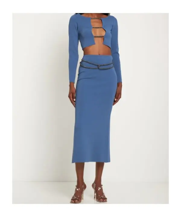 Christopher Esber Loop Crystal Belt Rib Jersey Long Skirt