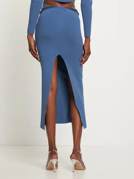 Christopher Esber Loop Crystal Belt Rib Jersey Long Skirt