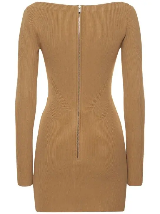 DION LEE Deep V-neck Rib Knit Mini Dress