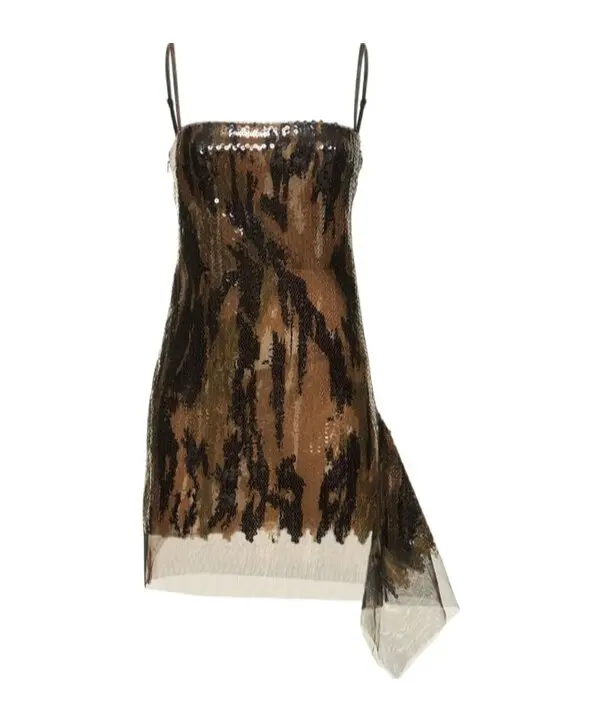 DION LEE Camo Sequined Tulle Mini Dress