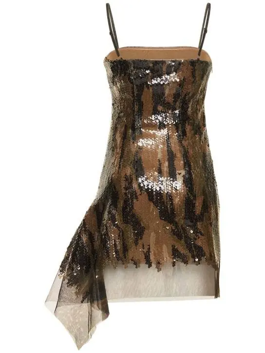 DION LEE Camo Sequined Tulle Mini Dress