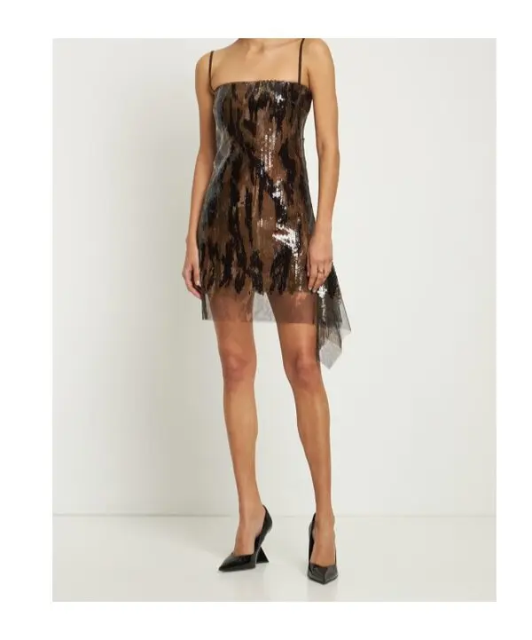 DION LEE Camo Sequined Tulle Mini Dress