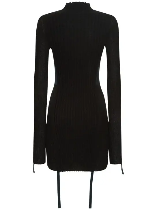 DION LEE Gathered Cotton Blend Knit Mini Dress