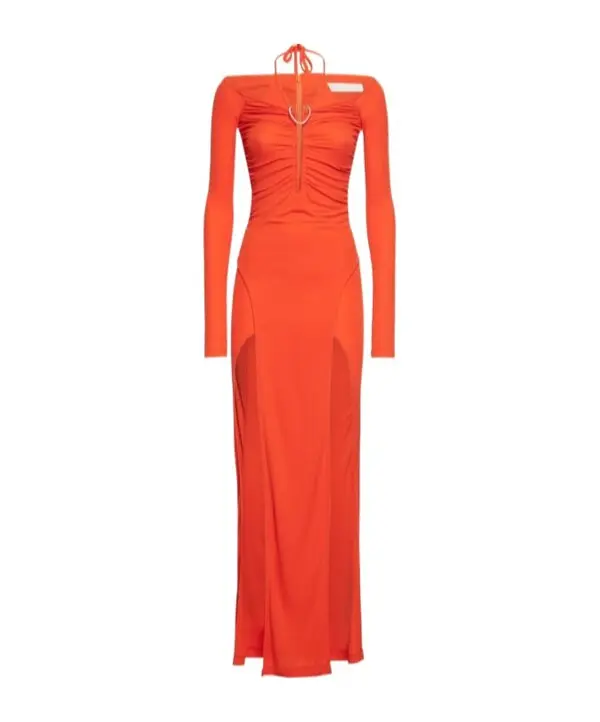 DION LEE Draped Viscose Jersey Split Long Dress - Orange