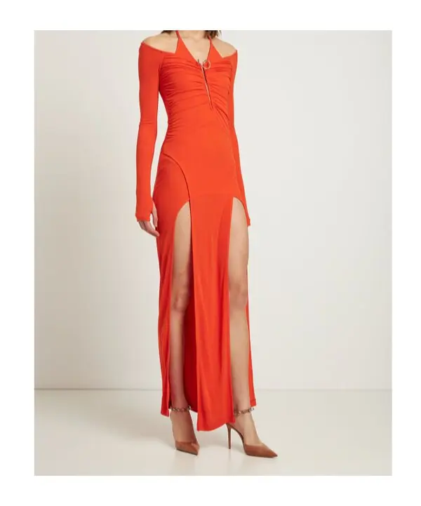 DION LEE Draped Viscose Jersey Split Long Dress