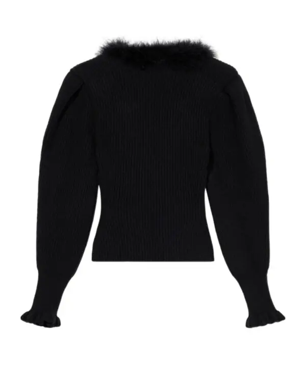 Blumarine Wool Jumper With Fur-trimmed Neckline - Black