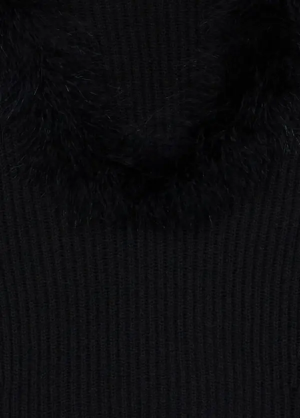Blumarine Wool Jumper With Fur-trimmed Neckline - Black