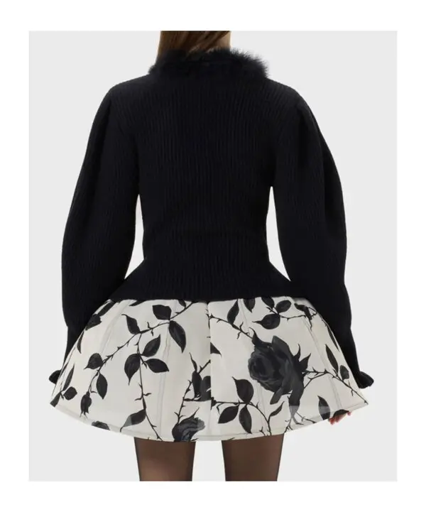 Blumarine Wool Jumper With Fur-trimmed Neckline - Black
