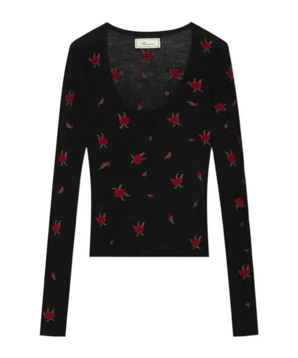 Blumarine Wool Jumper With Rose Embroidery - Black/red