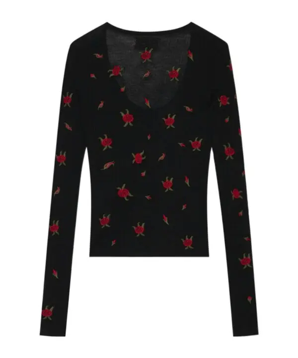 Blumarine Wool Jumper With Rose Embroidery - Black/red