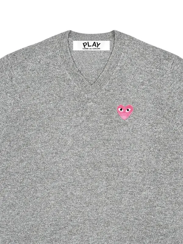 Play Comme Des Garcon Heart-pattern V-neck Sweater