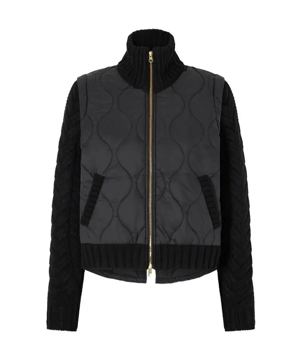 Veronica Beard Patra Padded Cable-knit Wool-blend And Quilted Shell Jacket - Black