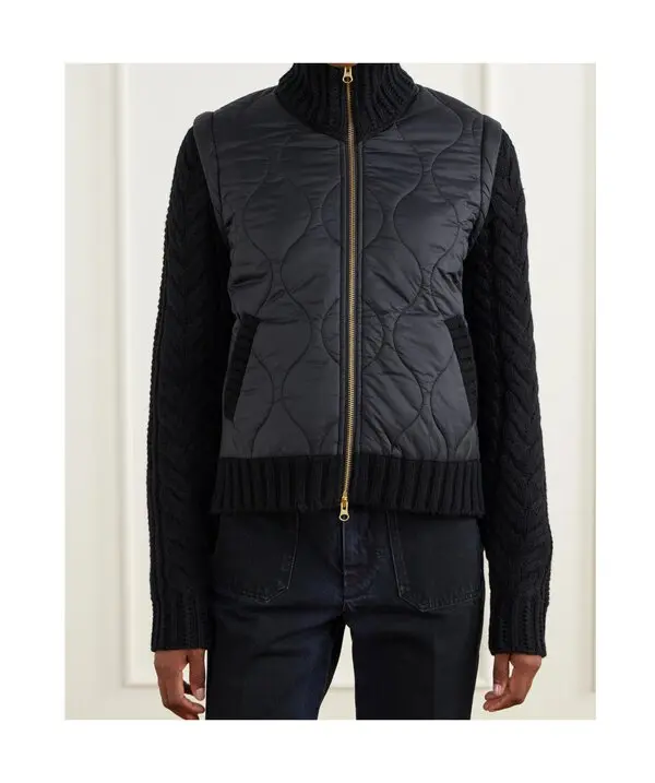 Veronica Beard Patra Padded Cable-knit Wool-blend And Quilted Shell Jacket - Black