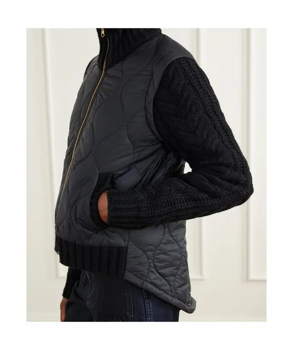 Veronica Beard Patra Padded Cable-knit Wool-blend And Quilted Shell Jacket - Black
