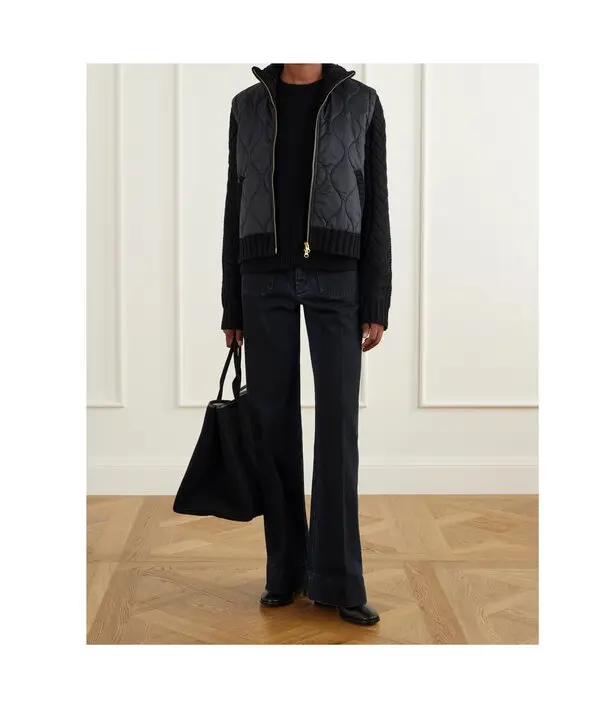 Veronica Beard Patra Padded Cable-knit Wool-blend And Quilted Shell Jacket - Black