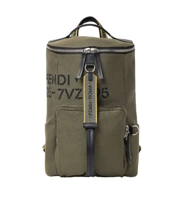 Fendi Tourist Logo Canvas Backpack - Green