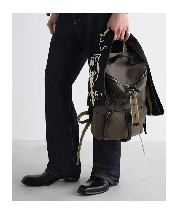 Fendi Tourist Logo Canvas Backpack - Green