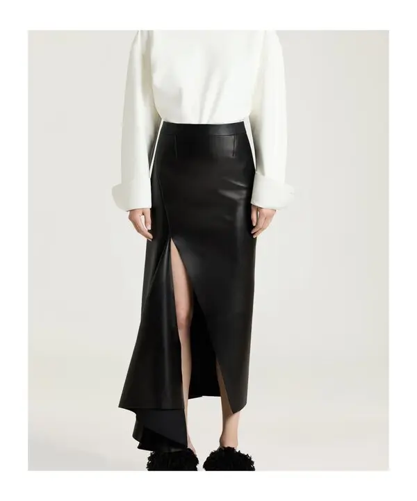 Givenchy Slashed Long Skirt In Leather