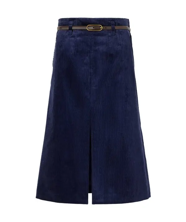 Veronica Beard Alexie Belted Cotton-blend Corduroy Midi Skirt - Navy Blue
