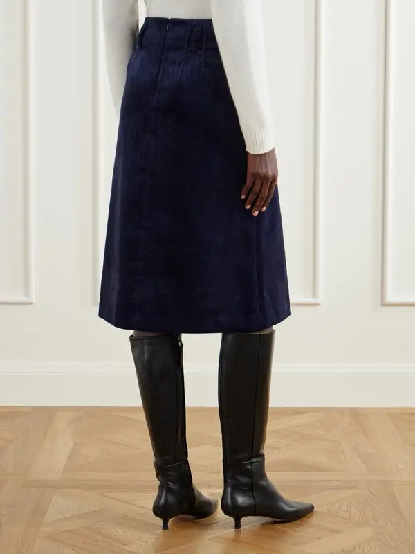 Veronica Beard Alexie Belted Cotton-blend Corduroy Midi Skirt - Navy Blue