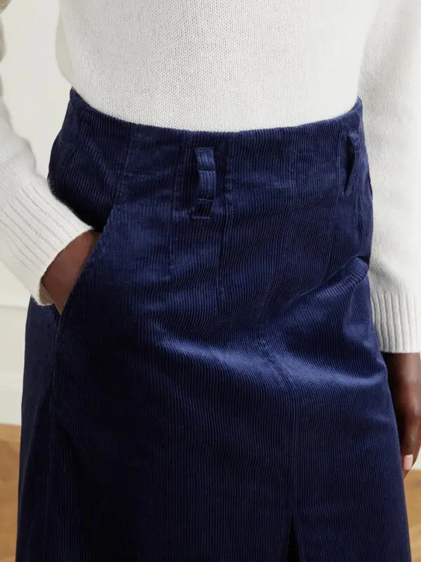 Veronica Beard Alexie Belted Cotton-blend Corduroy Midi Skirt - Navy Blue