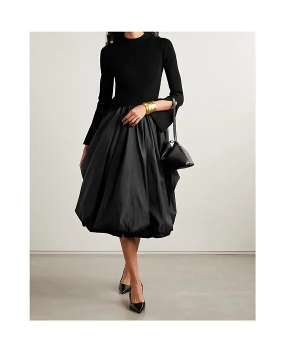 Simkhai Kenlie Ribbed-knit And Taffeta Midi Dress - Black