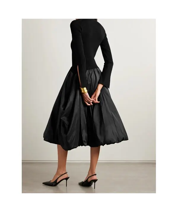 Simkhai Kenlie Ribbed-knit And Taffeta Midi Dress - Black