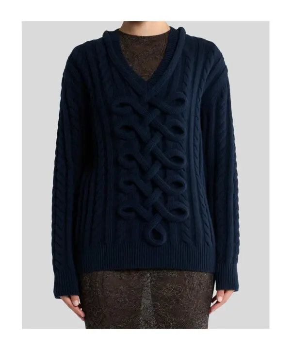 Etro Ribbed Wool-blend Sweater With Woven Detailing