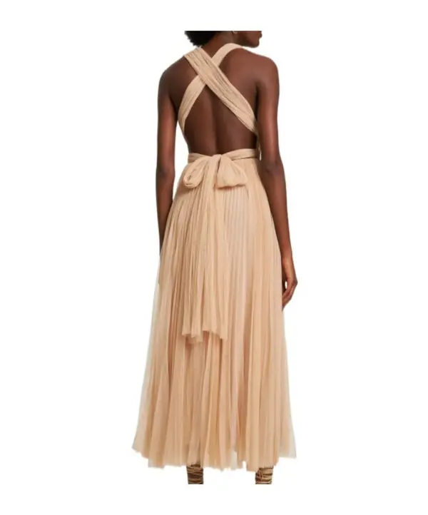 MARIA LUCIA HOHAN Pleated Tulle Midi Dress W/ Low Back